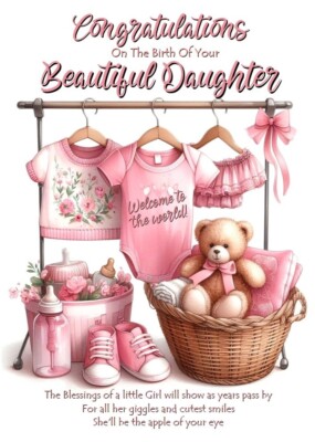 Congratulations On The Birth Of Your Beautiful Daughter A5 Card Baby ...