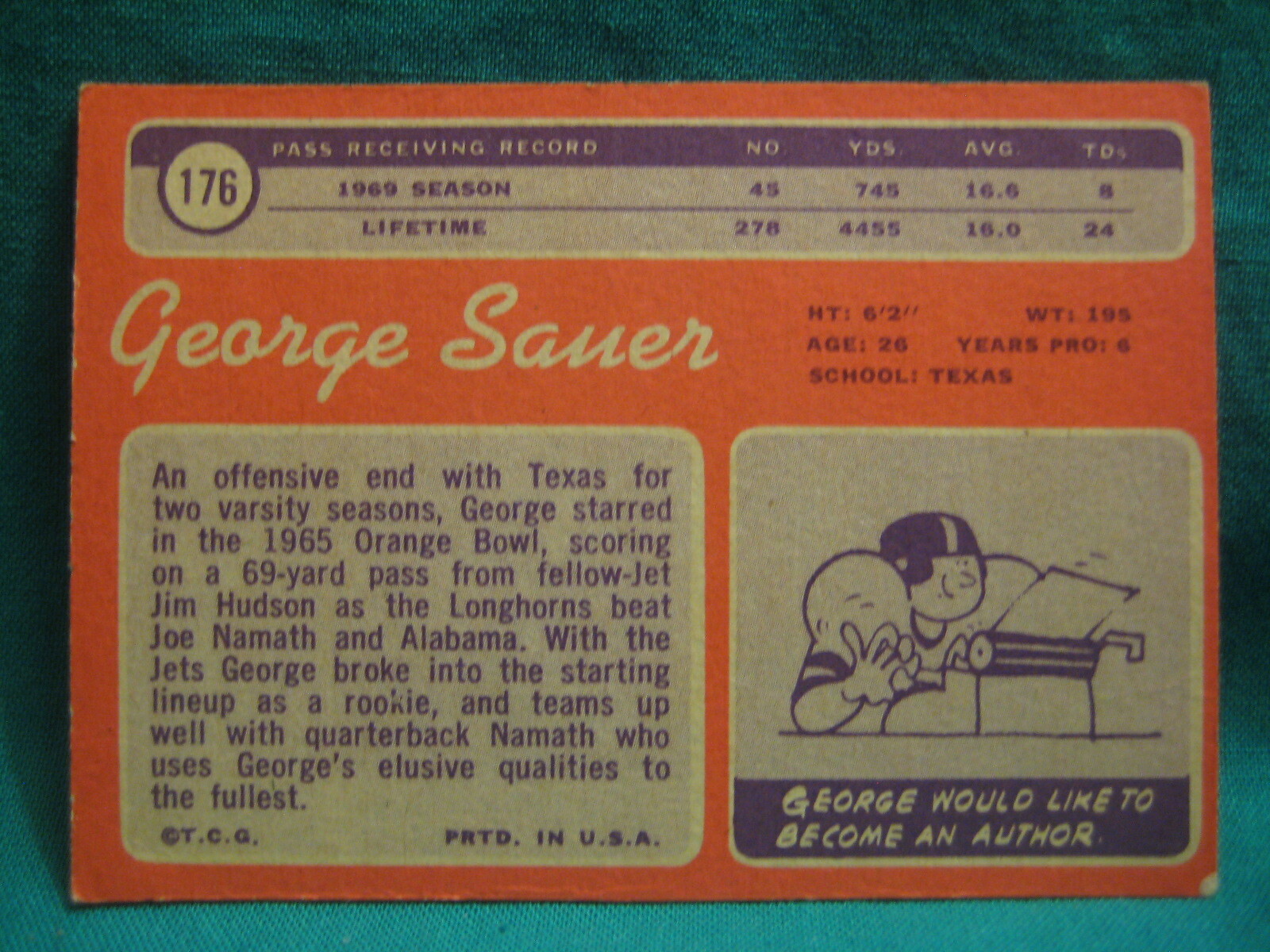 1970 Topps #176-George Sauer-New York Jets | eBay