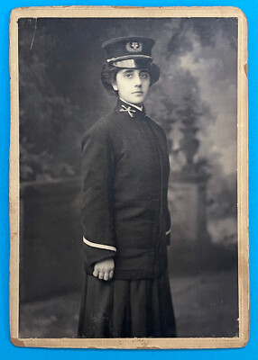 Woman in Uniform Studio Portrait Painted Backdrop Early 1900s ...