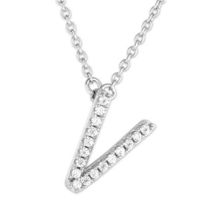 Sterling Silver Micro Pave "V" Pendant Necklace | eBay