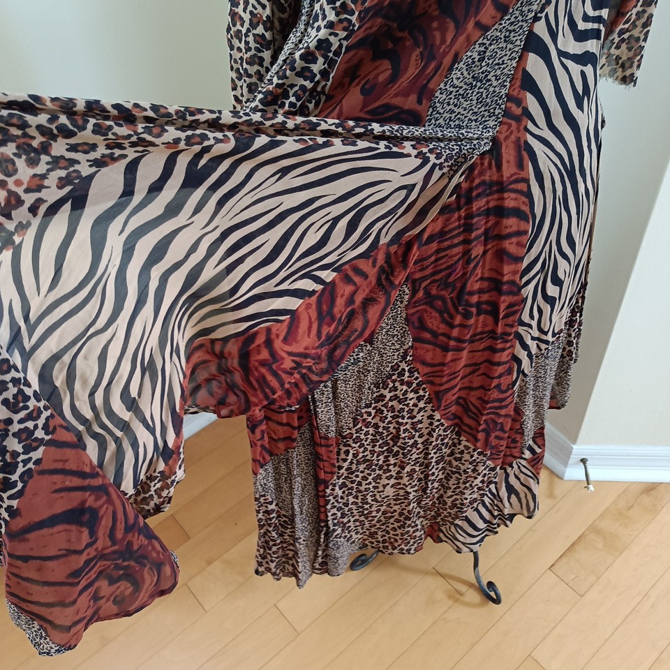 VINTAGE Phool 70s Layered Wild Animal Print Maxi Dress 3/4 Sleeve ...