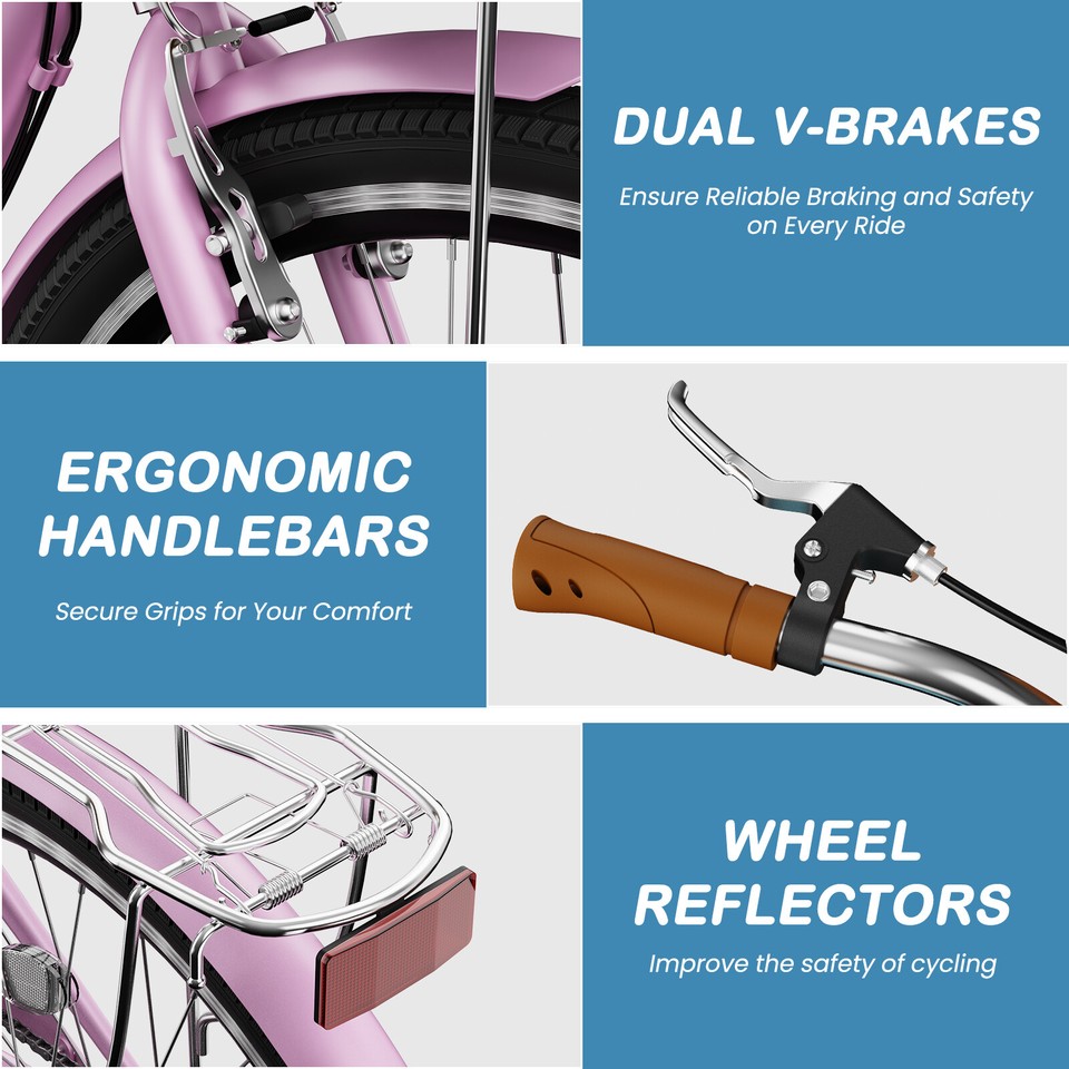 MOPHOTO 24 in Beach Cruiser Bike for Women, Female Cruiser Bike Basket ...