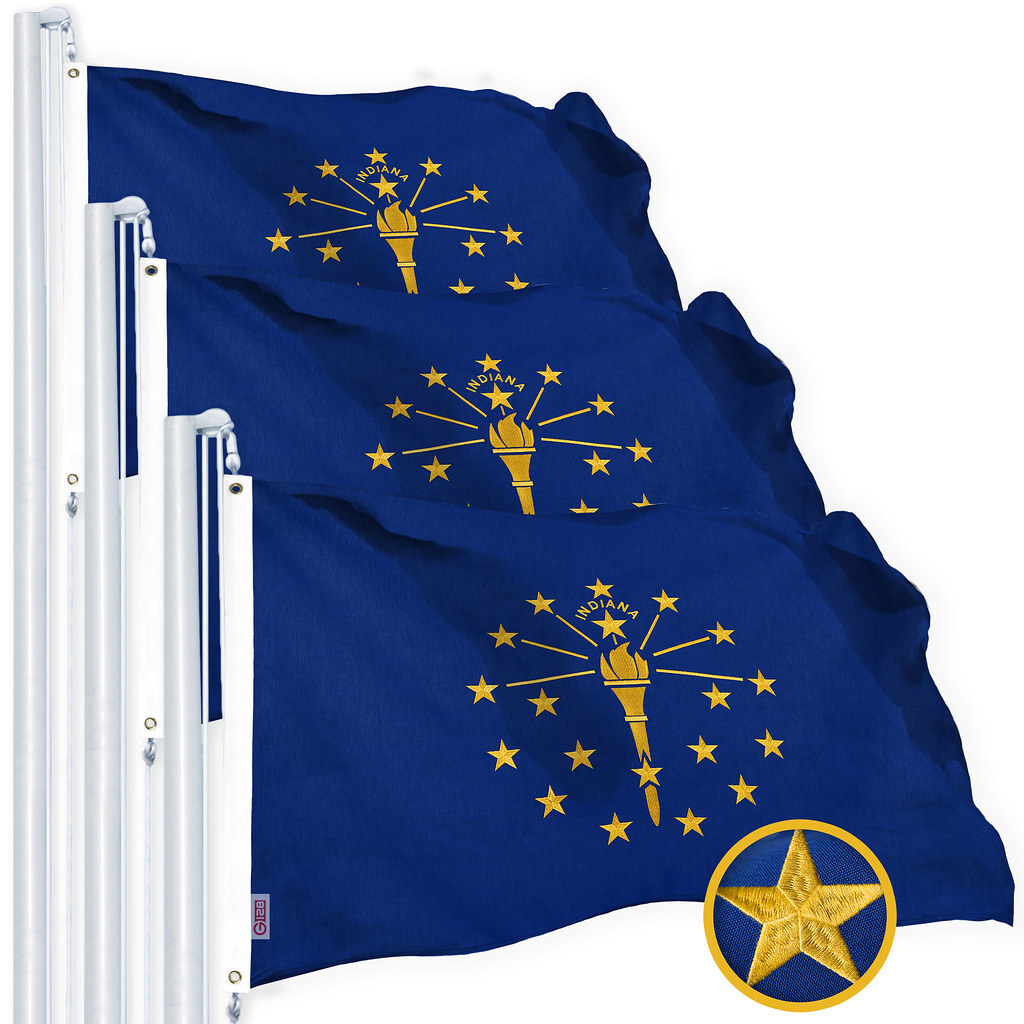 G128 3 Pack: Indiana IN State Flag 3x5 Ft Embroidered 220GSM SPUN ...