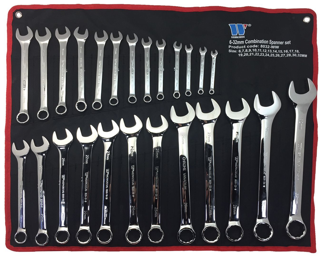 Welzh Werkzeug 25 Piece Combination Spanner Set 6-32mm Polished Chrome ...
