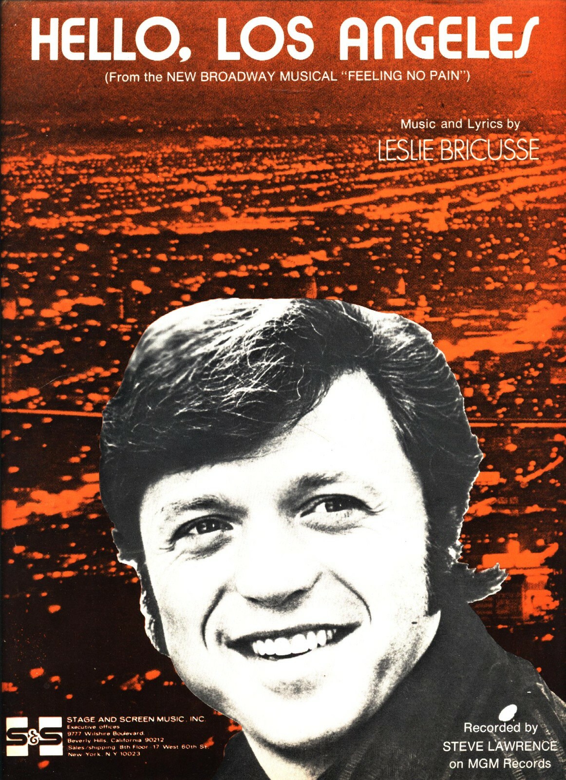 STEVE LAWRENCE HELLO, LOS ANGELES SHEET MUSIC FEELING NO PAIN PIANO/VOCAL/CHORDS | eBay