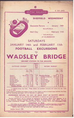 British Railways 1956 Football Excursion Handbill to Wadsley Bridge ...