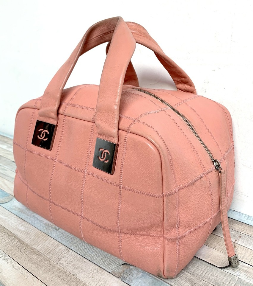 AUTHENTIC CHANEL CAVIAR PINK STITCH LEATHER MEDIUM ZIP TOP SQUARE PURSE ...
