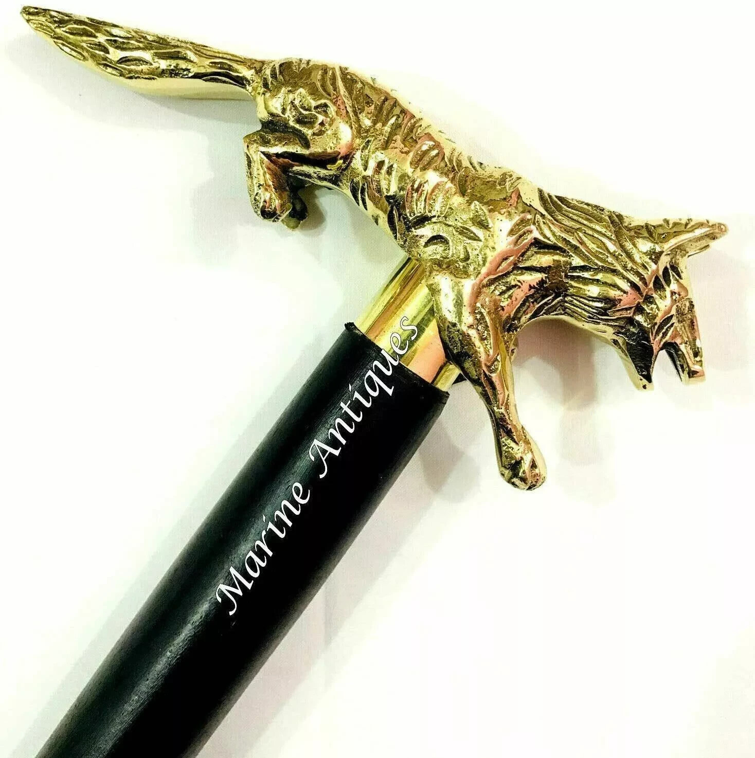 Black Wooden Walking Brass Wolf Handle Stick Victoria… - Gem