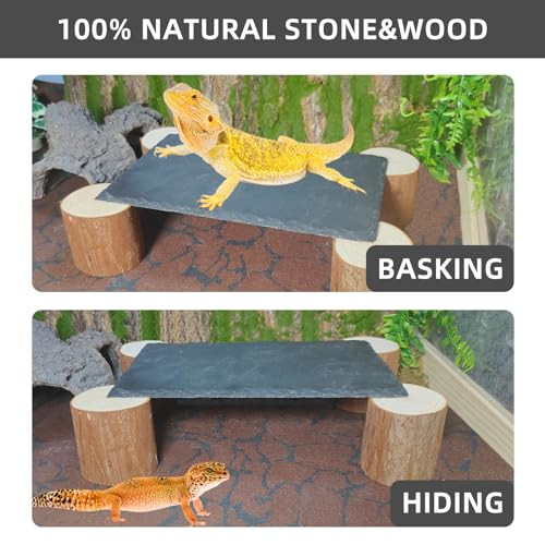 Bearded Dragon Basking Platform with Wooden Pile,Reptiles Hideout Cave ...