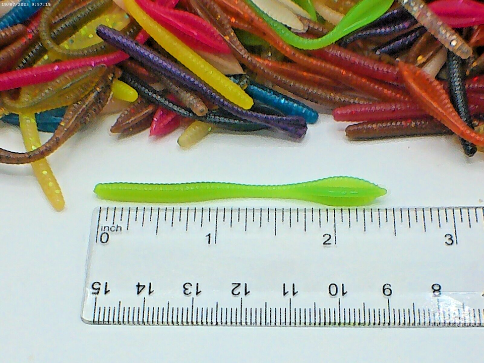 75 Mixed Colors 2.5" MICRO TORPEDO TROUT WORM Soft Plastic Fishing ...