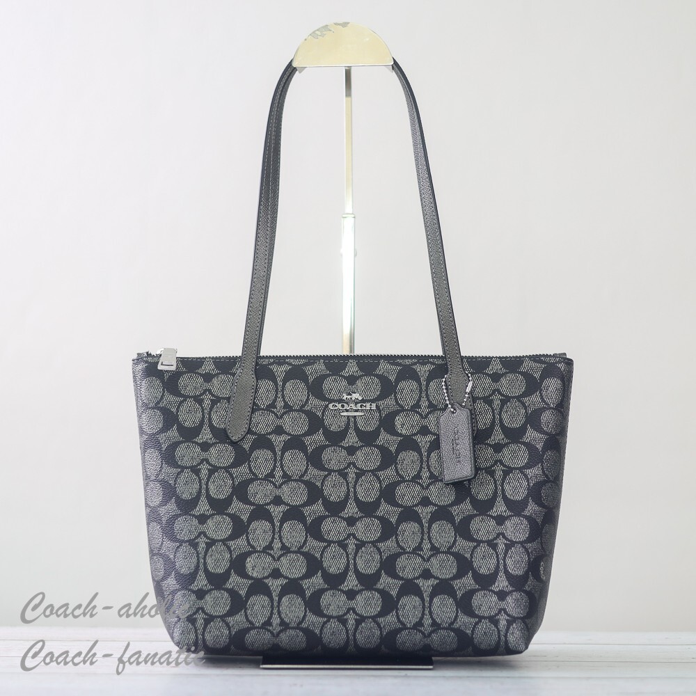 NWT Coach CW396 Fiona Zip Top Shoulder Bag Signature Canvas Gunmetal ...