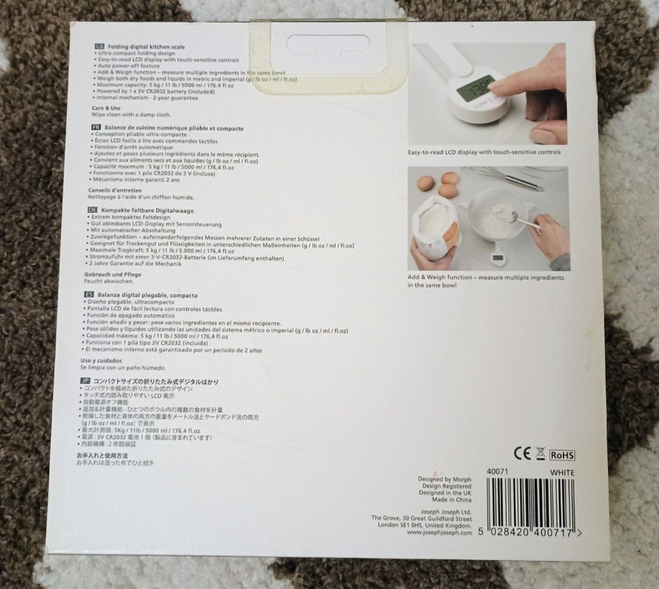 Joseph Joseph 40071 TriScale Compact Folding Digital Kitchen Food Scale ...