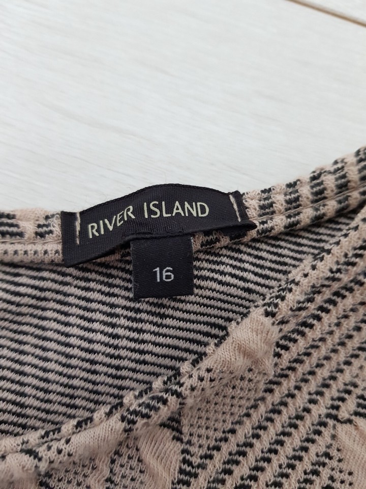 RIVER ISLAND Casual Short Dress Size 16 Brown Floral A-Line Stretch Cap ...