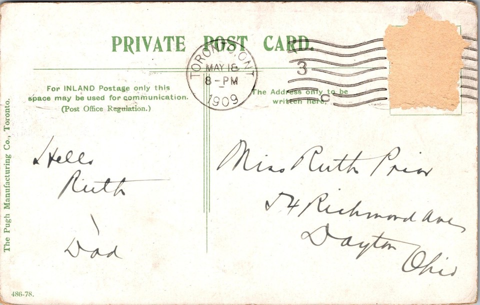 Toronto Ontario Near Poplar Plains Road Postcard ON Posted 1909 | eBay