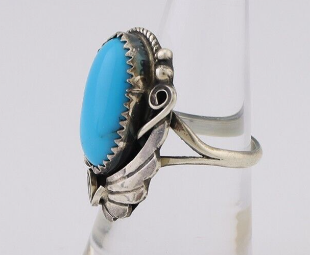 Navajo Ring 925 Silver Sleeping Beauty Turquoise Signed Justin Morris C ...
