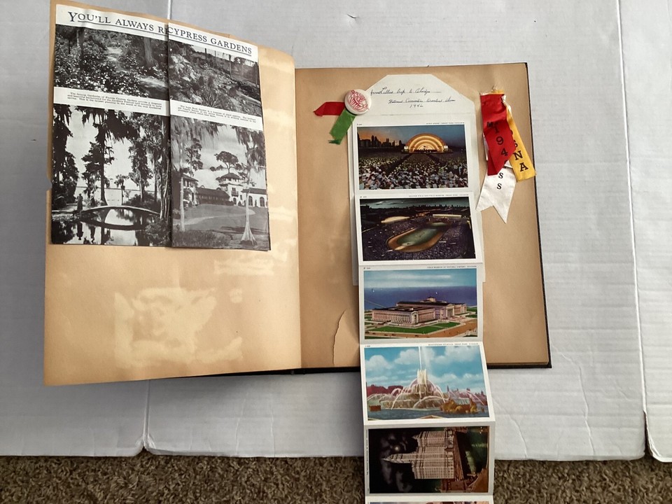 Vtg Scrap Book 30 Pages-13 Filled w/Postcards, Pamphlets, Photos see ...