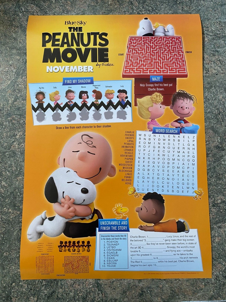 THE PEANUTS MOVIE 13.5"X20" D/S Original Promo Movie Poster Charlie ...
