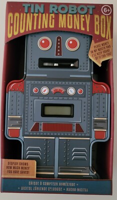 Vintage Tin Robot Coin Counting Money Box Bank Fun Digital Display | eBay