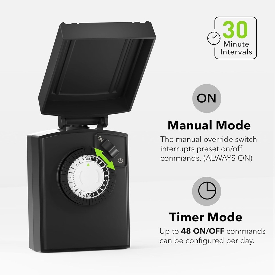 24 Hour Heavy Duty Mechanical Timer, Outdoor Timer Outlet Waterproof ...