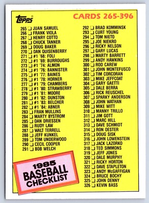 CHECKLIST 265-396 UNMARKED 1985 TOPPS 85 NO 377 NRMINT+ 33274 | eBay