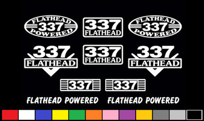 10 DECAL SET 337 CI V8 POWERED TRUCK ENGINE STICKERS EMBLEMS FLATHEAD ...