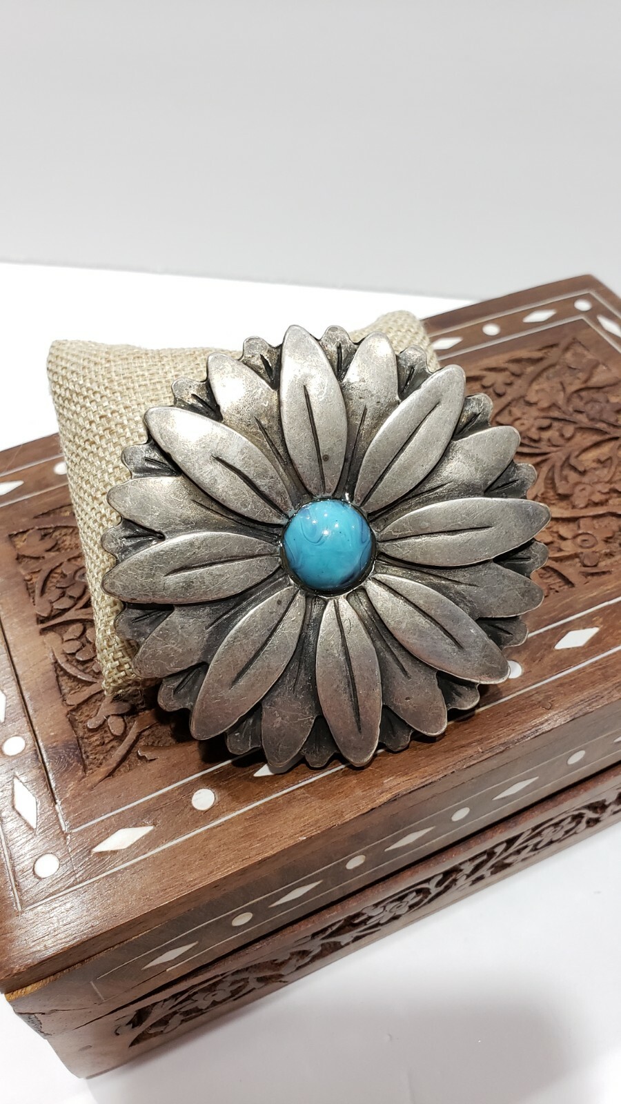 Large Gerber Daisy Flower Belt Buckle Pewter Faux Tur… - Gem