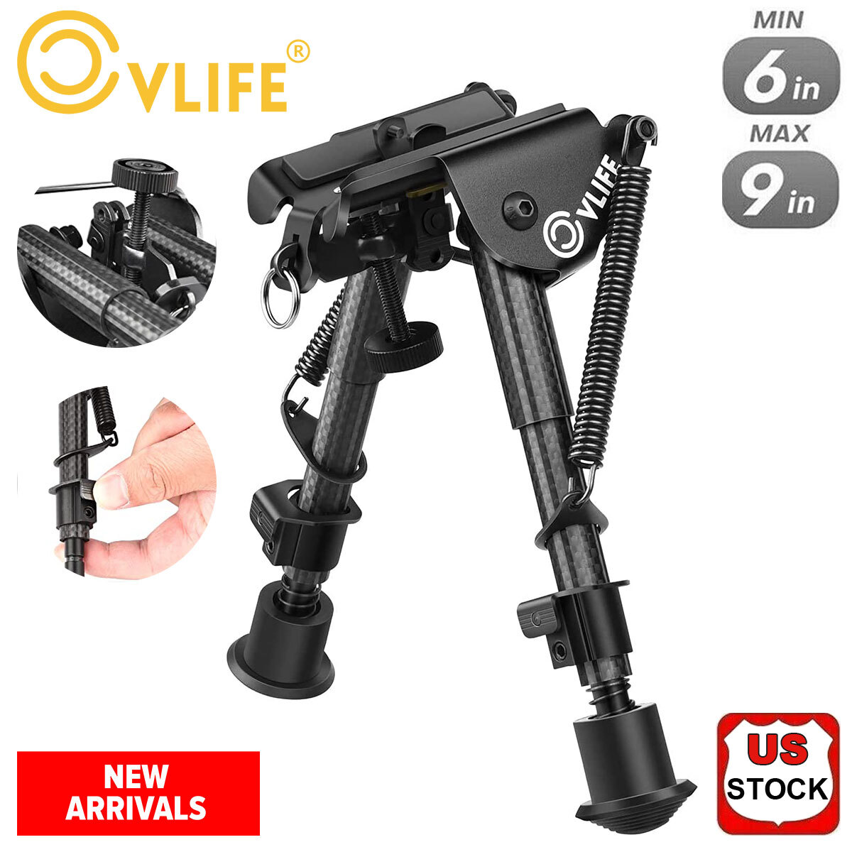 Foldable 6"- 9" Hunting Rifle Bipod Spring Return Sling Stud Mount ...
