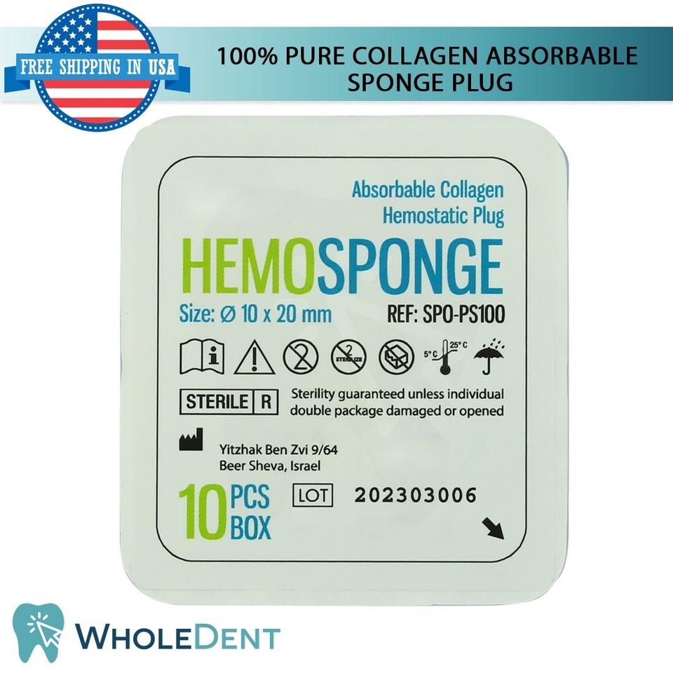 1X Dental Hemosponge 100% Pure Collagen Sponge Plug Sterile 10pcs ...