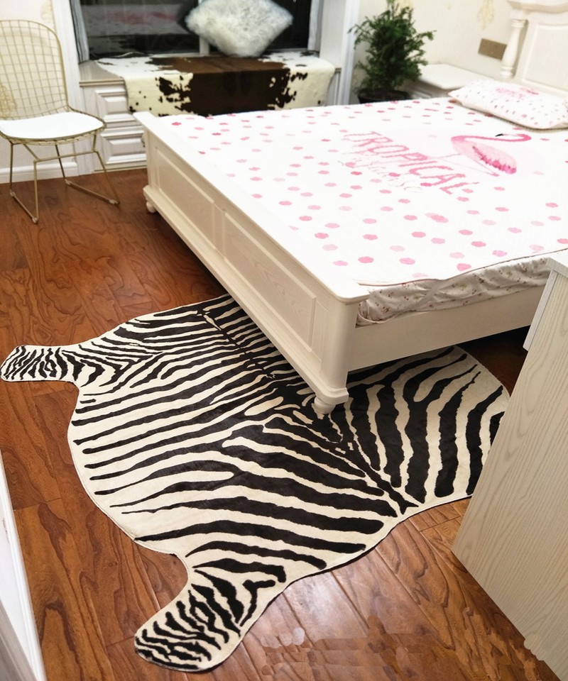 Large Zebra Cowhide Rug Cowskin Cow Hide Faux Leather Carpet 4.9'X4.8 ...