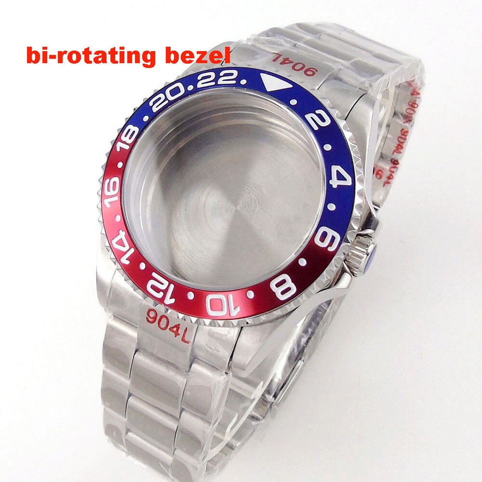 40MM Red Blue Black GMT bidirectional bezel Watch Case Fit NH34 NH35 ...