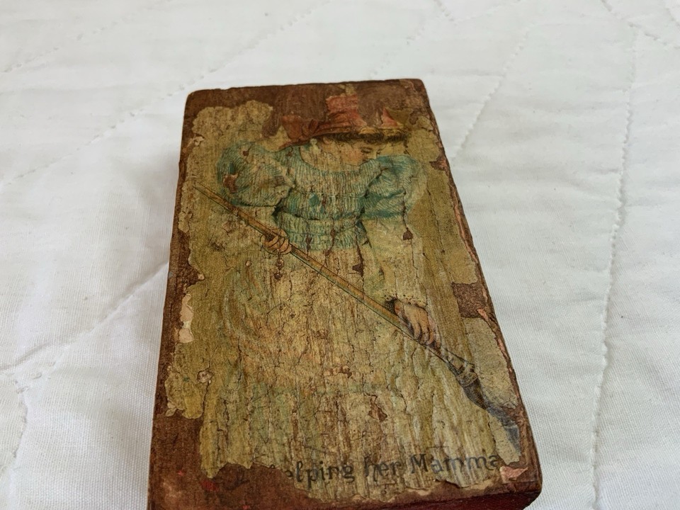Antique Wooden Child’s Block With Lithograph Horse, I J C D, Lady ...