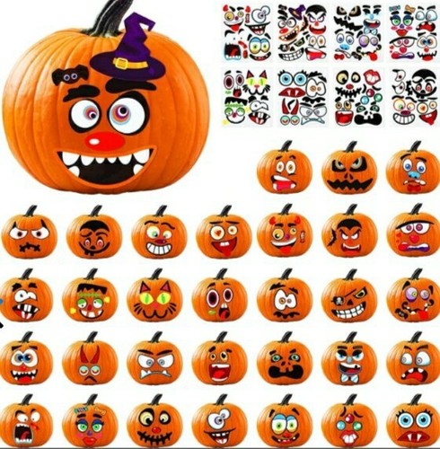 32 pc . Halloween Pumpkin Decorating Stickers, Jack-O-Lantern Face ...