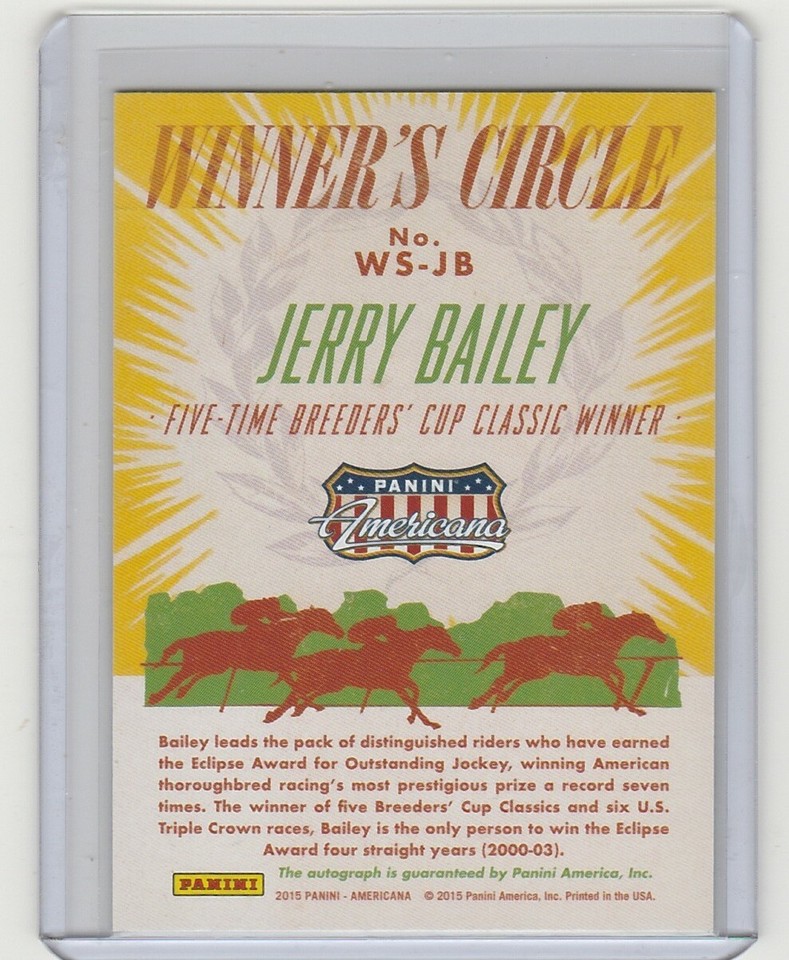 JERRY BAILEY 2015 AMERICANA WINNERS CIRCLE AUTOGRAPH SIGNATURE AUTO SIG ...