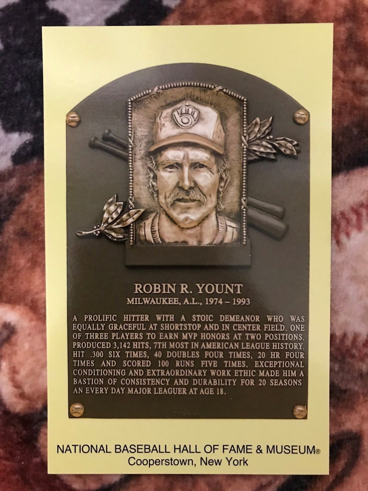 Robin Yount Postcard - Baseball Hall of Fame Induction Plaque ...