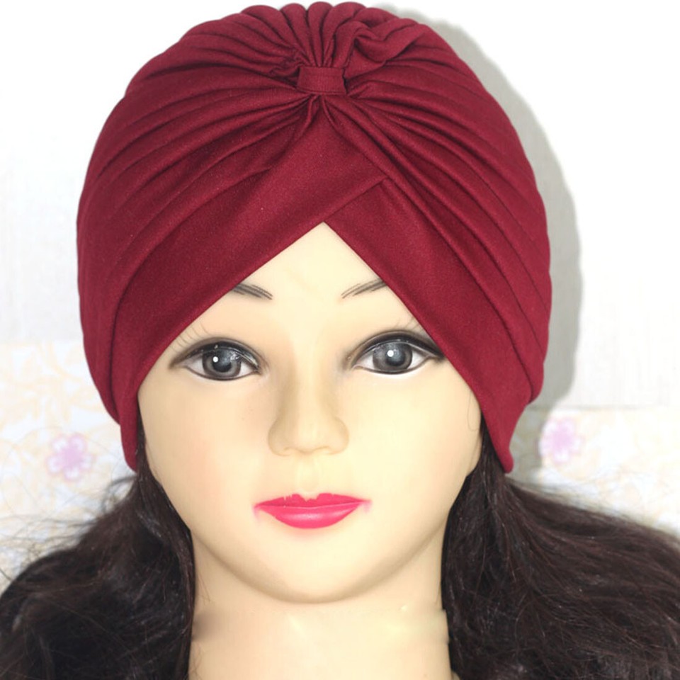 Plain Stretchy Ladies Chemo Turban Indian Cloche Trendy Fashion Pleated ...