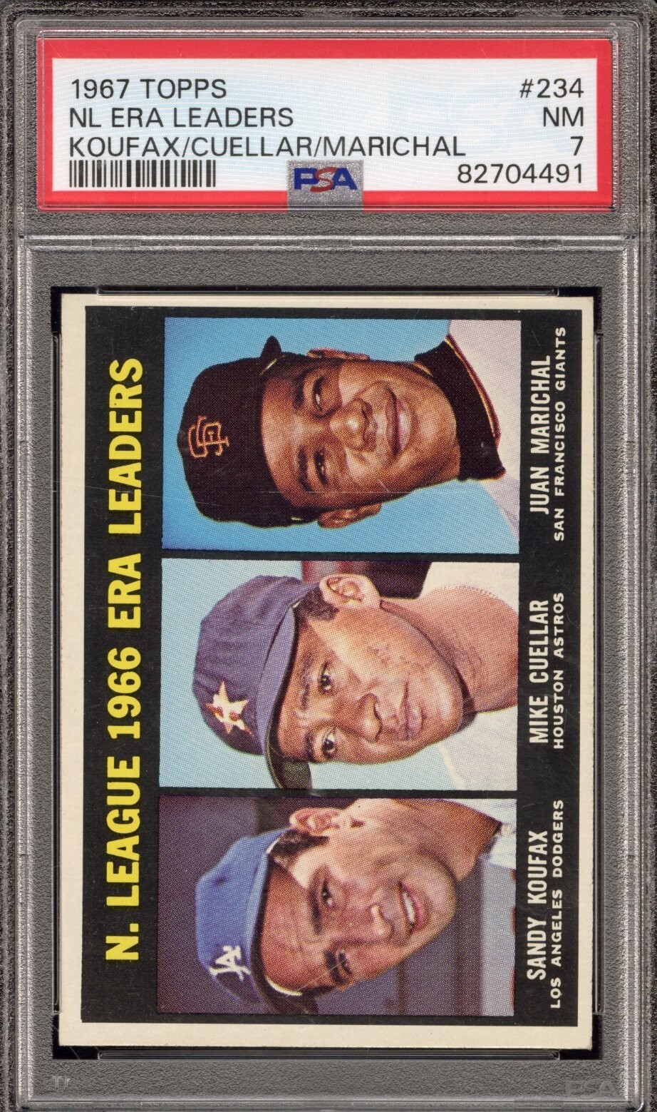 1967 Topps #234 NL ERA - PSA NM 7 - Sandy Koufax Juan Marichal ...
