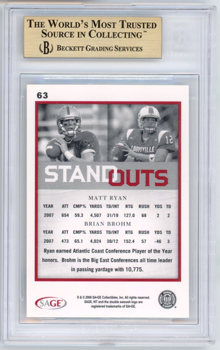 2008 SAGE Hit - Standouts Matt Ryan, Brian Brohm #63 (RC) for sale ...