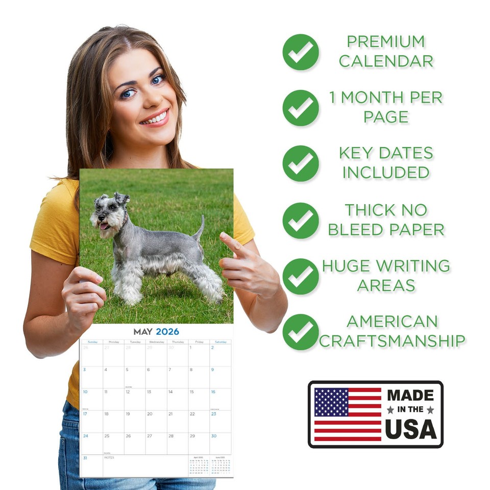 Miniature Schnauzer Calendar 2026 - Dog Breed Wall Calendar - Made in ...