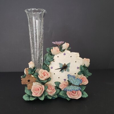 Vintage Kitsch Ceramic Clock With Vase And Butterflies 3D Works Great ...