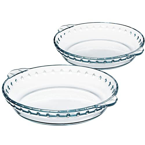 Glass Pie Plate for Baking Pie Pan with Handles 47oz Glass Pie 9.5 inch ...