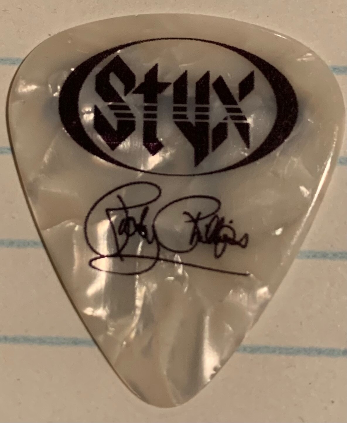 Styx Ricky Phillips Signature White Pearl Guitar Pick - 2013 Tour | eBay