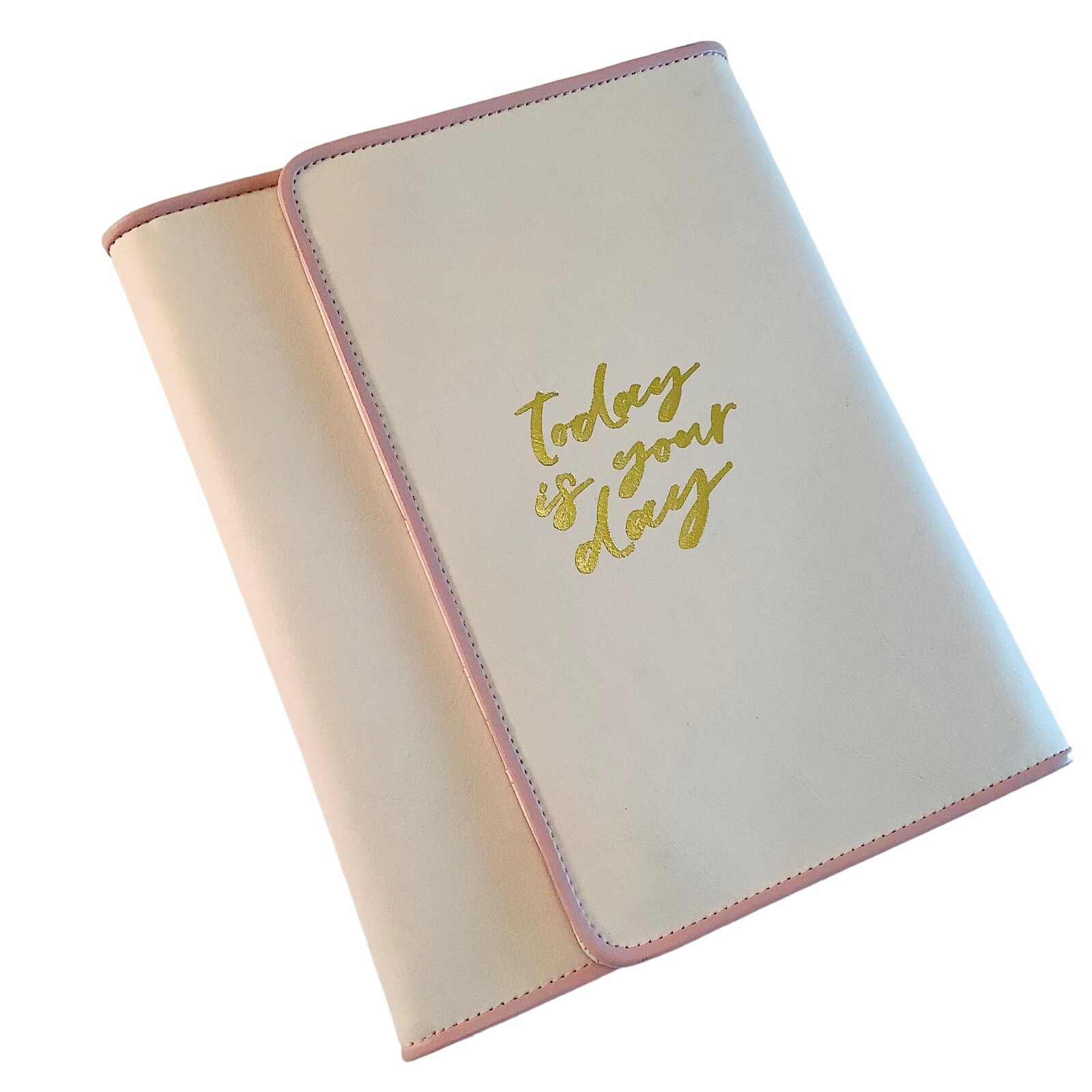 Kikki.K Leather Compendium Pink Trifold Notepad Padfolio "Today is Your ...