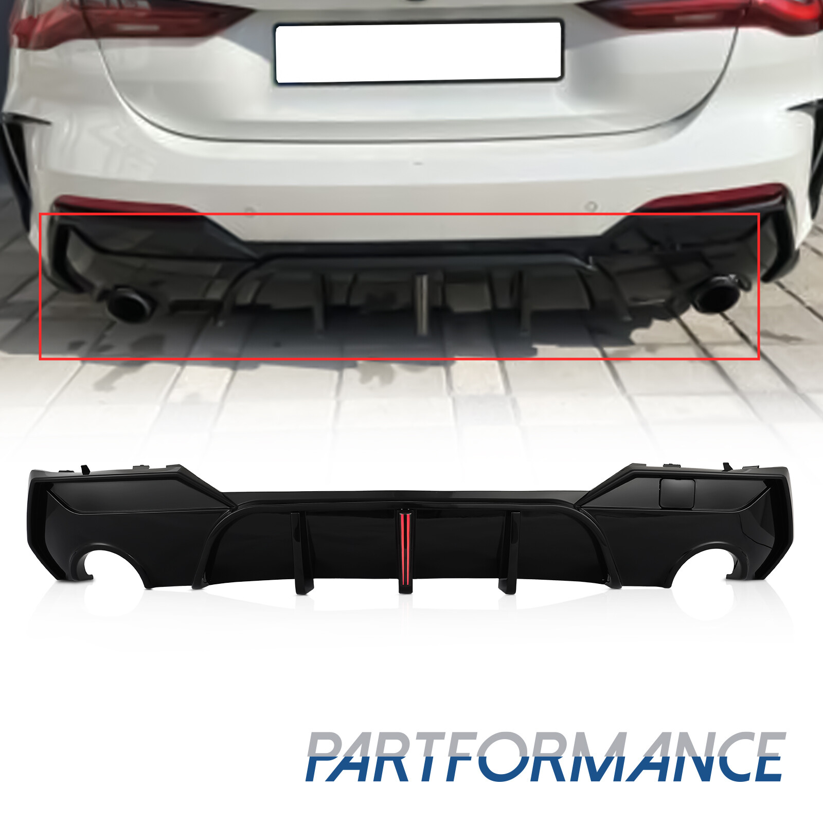 For 2020-24 BMW G22 G23 4 Series Shark Fin LED Rear Bumper Diffuser ...