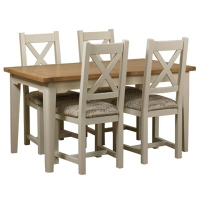Debenhams Oak and painted 'Wadebridge' extending table + 4 print script ...