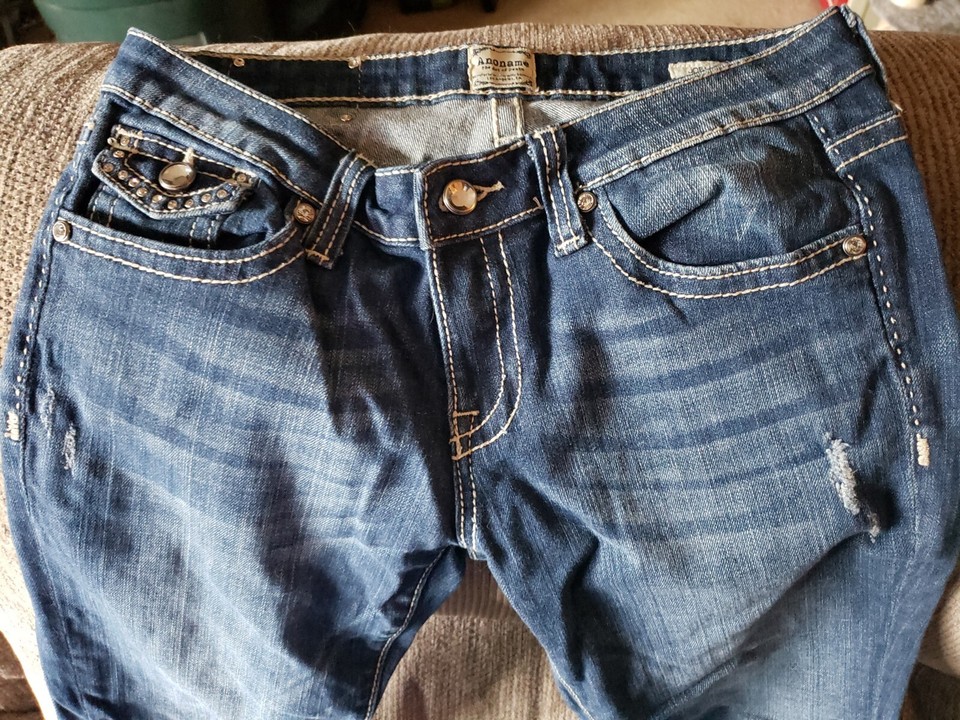 Anoname Joelle Navy Blue Boot Cut Jeans Womans Size 28 Bling Pockets | eBay