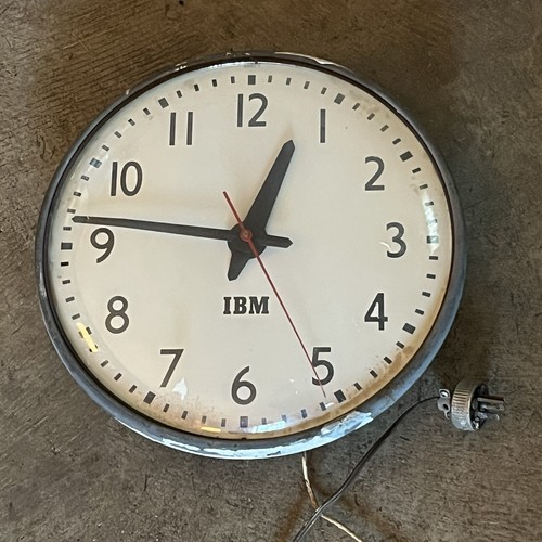 Vtg IBM Industrial School Glass Face Clock 13" Metal USA For Parts ...