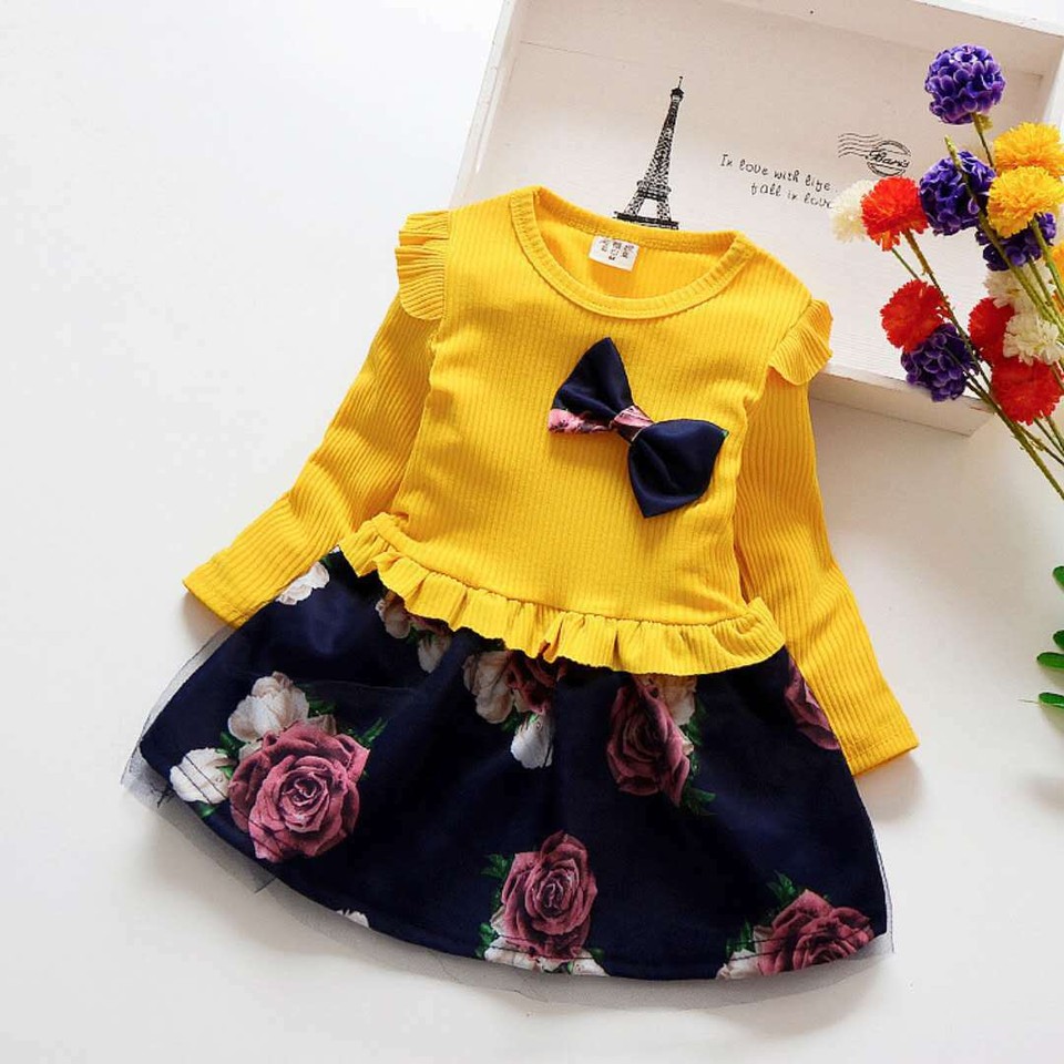1Pcs Kids Baby Girls Long Sleeve Bowknot Dress Fit 1-5Years | eBay