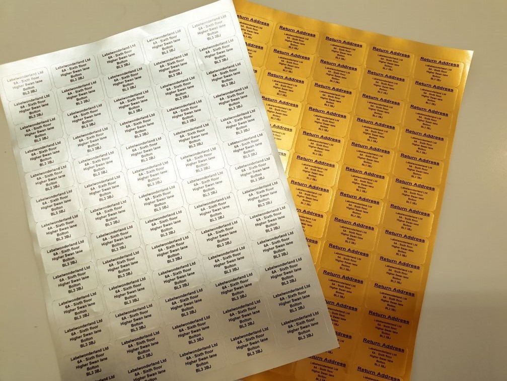 260 Personalised Printed Sticky Address Labels Gold Metallic Silver ...