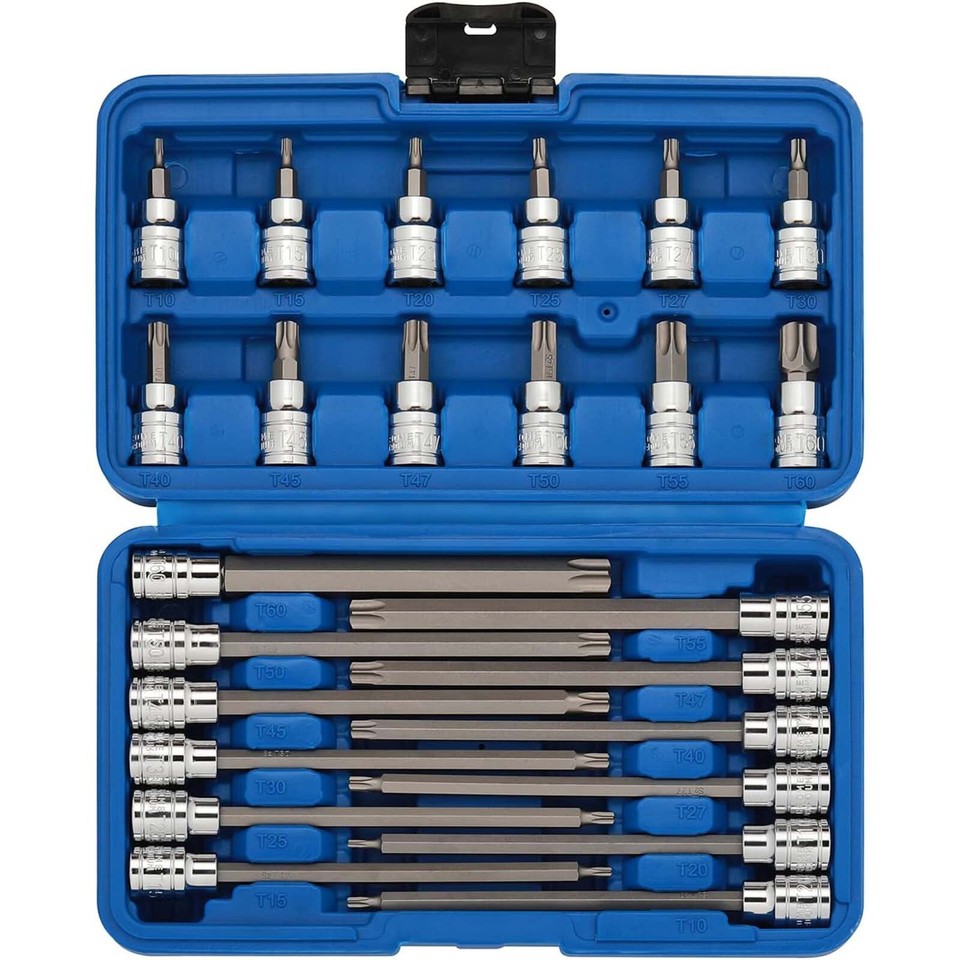 24PCS 3/8" Drive Torx Bit Socket Set Extra Long Star Bit Sockets Cr-V ...