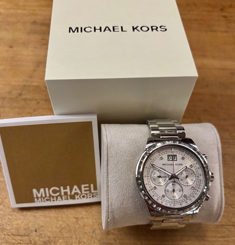 Michael Kors Brinkley Silver Dial SS Chronograph Quartz Ladies Watch ...